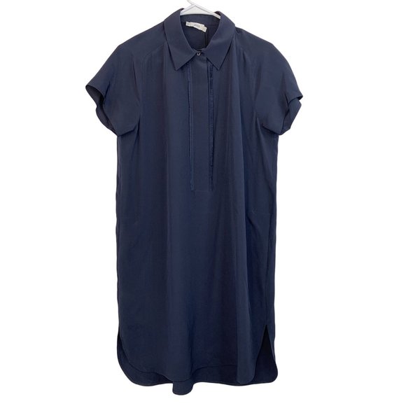 Vince | Dresses | Vince S Nwt Short Sleeve Silk Shirt Dress Mini Collar ...
